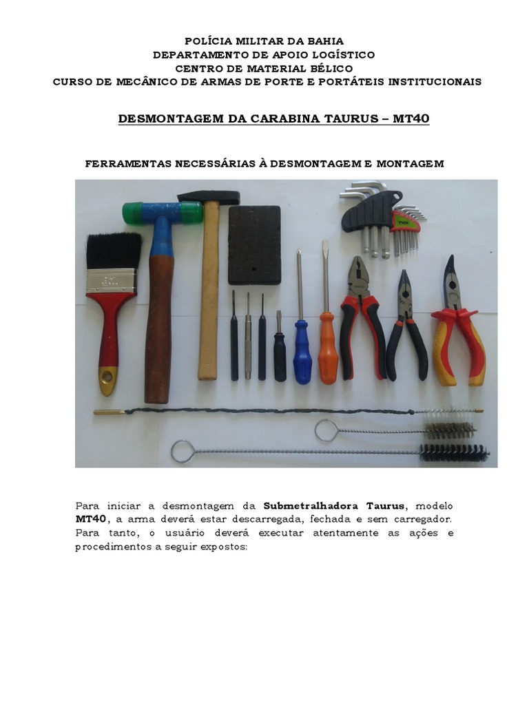 Desmontagem Da Submetralhadora Taurus MT40 | PDF | Gatilho (armas de ...