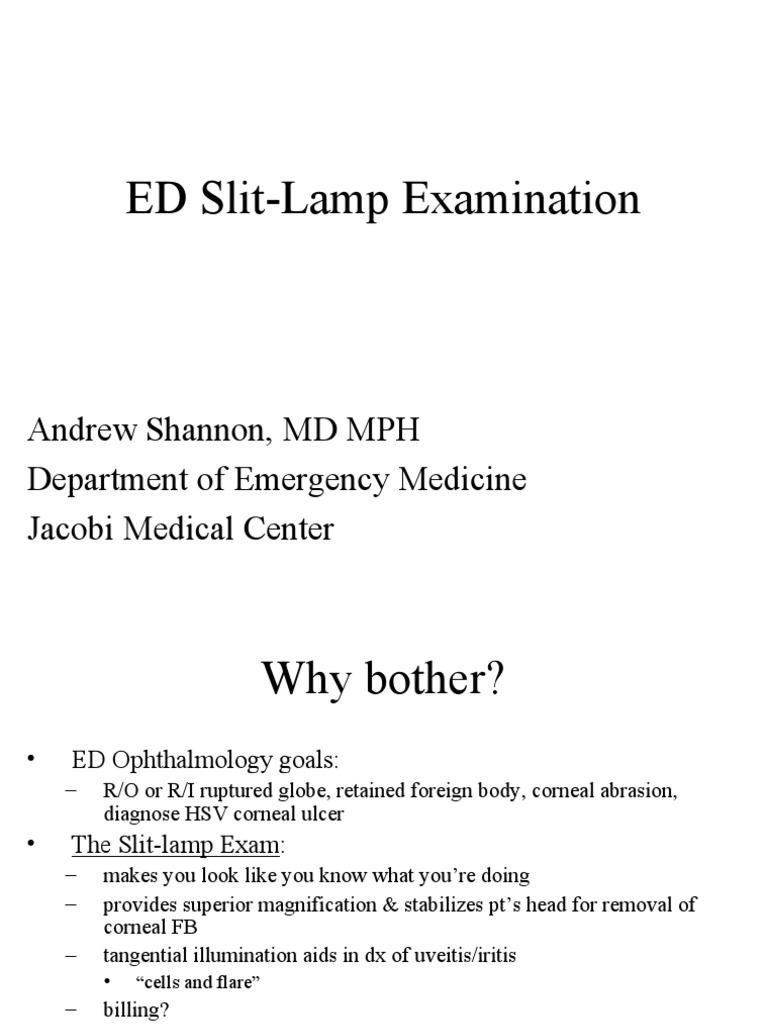 ED Slit Lamp Examination | PDF | Cornea | Facial Features