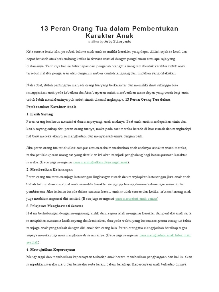 13 Peran Orang Tua Dalam Pembentukan Karakter Anak | PDF