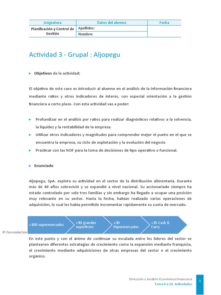 Actividad 3 - Grupal: Aljopegu: Objetivos de La Actividad | PDF | Capital de trabajo | Business