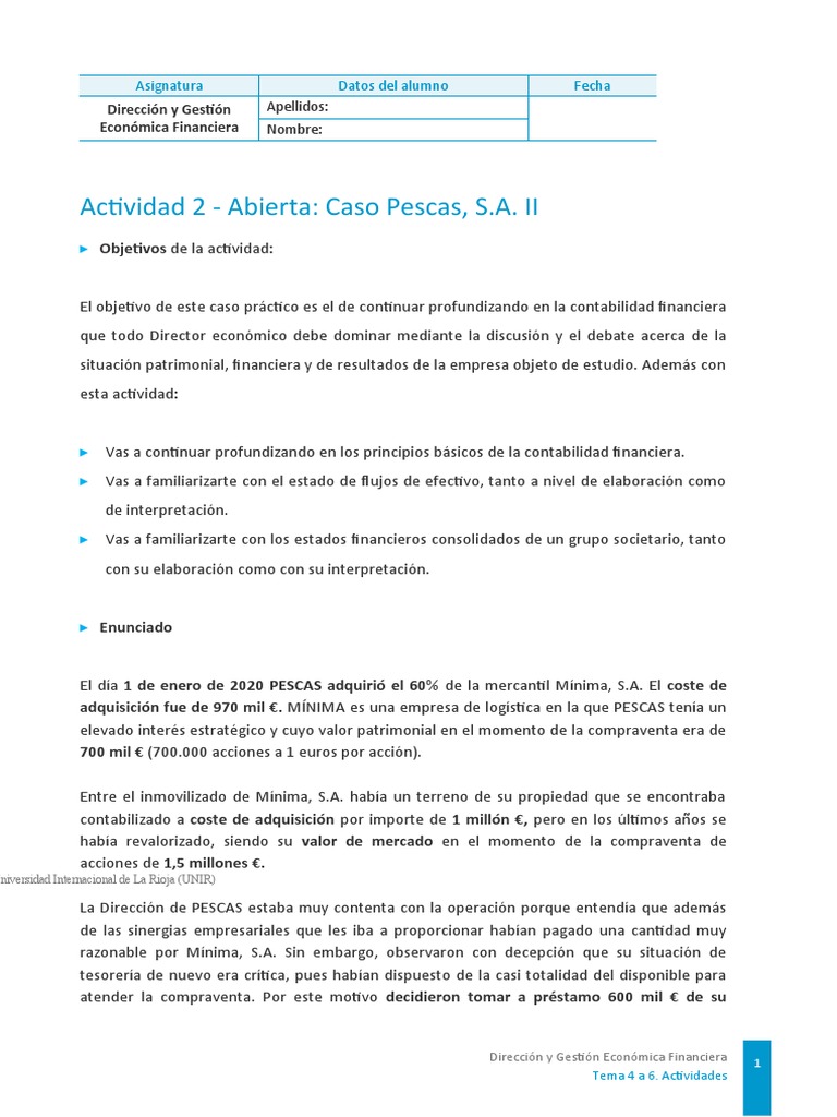 Actividad 2 - Abierta: Caso Pescas, S.A. II: Objetivos de La Actividad | PDF | Dividendo | Hoja ...