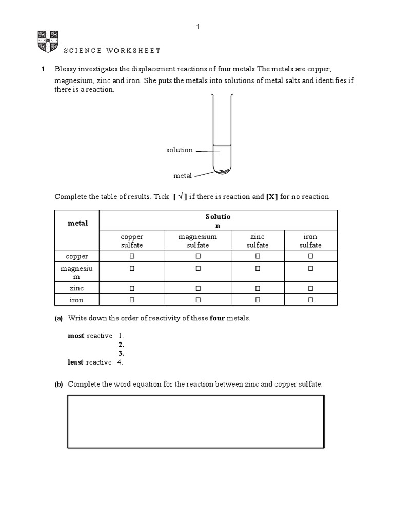 Science WORKSHEET | PDF | Magnesium | Chemical Elements