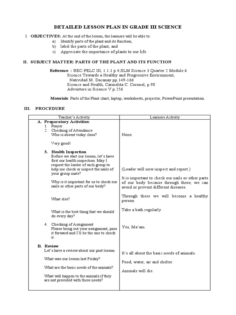 Grade 3 Lesson Plan: Parts of Plants | PDF | Plants | Flowers