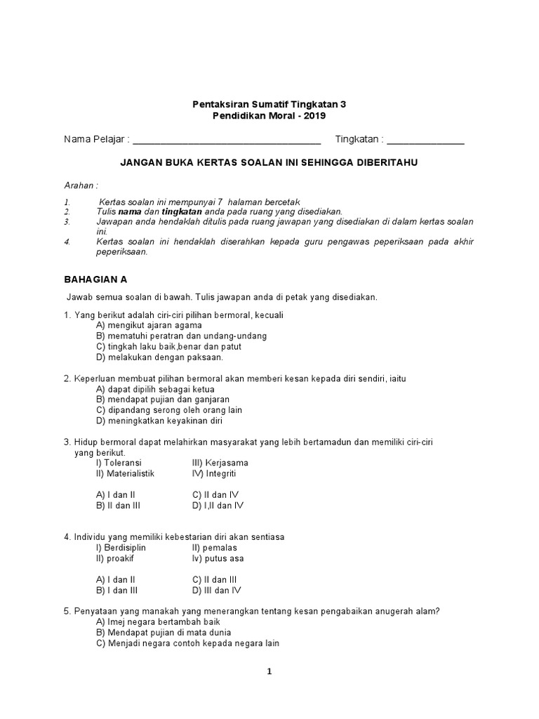 Form 3 Moral | PDF