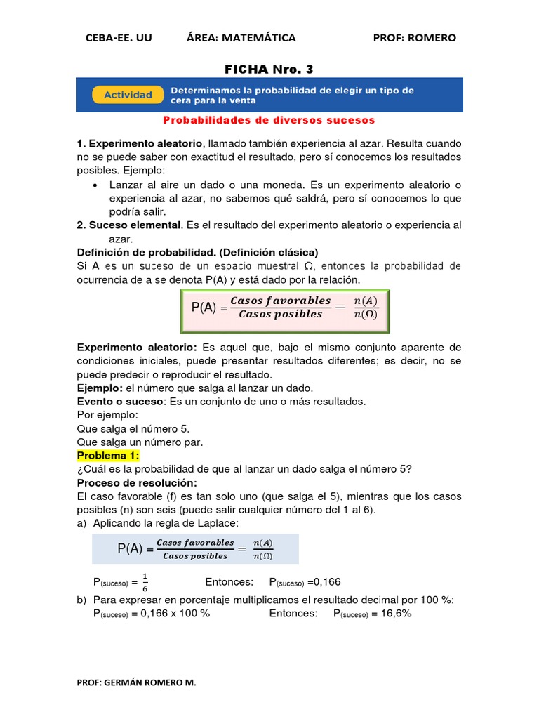 MAT-4TO-FICHA-3-PROBABILIDAD | PDF | Probabilidad | Aleatoriedad