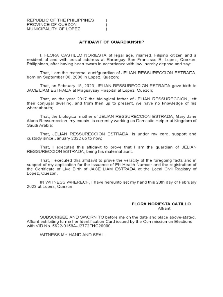 Affidavit of Guardianship Filing | PDF | Social Science | Wellness