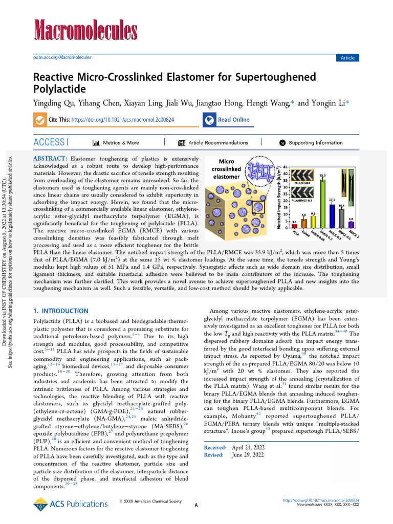 Reactive Micro-Crosslinked Elastomer For Supertoughened Polylactide | PDF | Composite Material ...