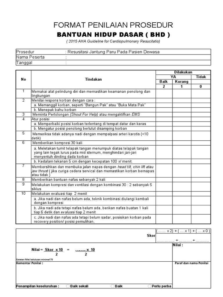 Format Penilaian Prosedur BHD Dewasa Terbaru 2016 | PDF
