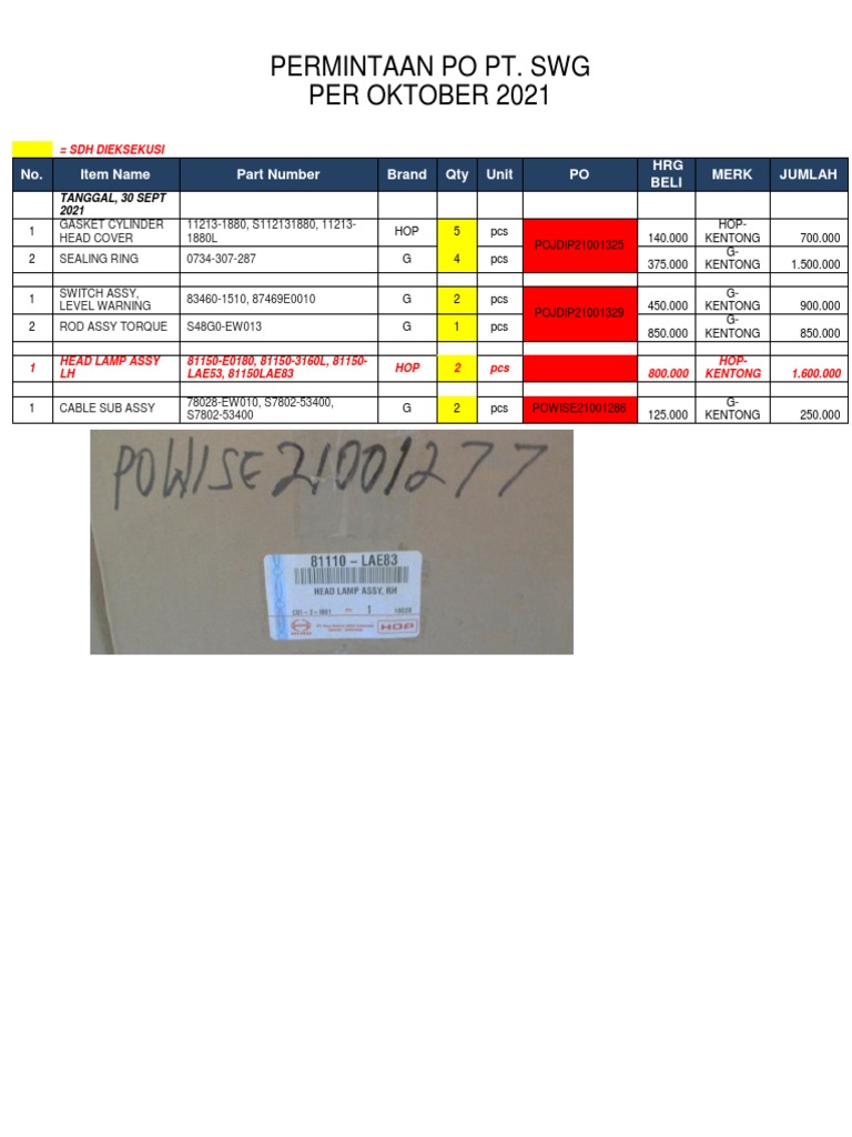 Part Tidak Sesuai Head Lamp Assy LH | PDF | Mechanical Engineering