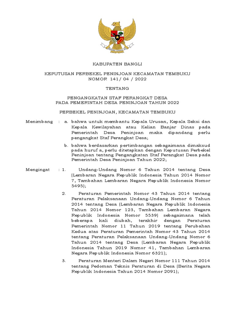 SK Pengangkatan Staf Perangkat Desa 2022 | PDF