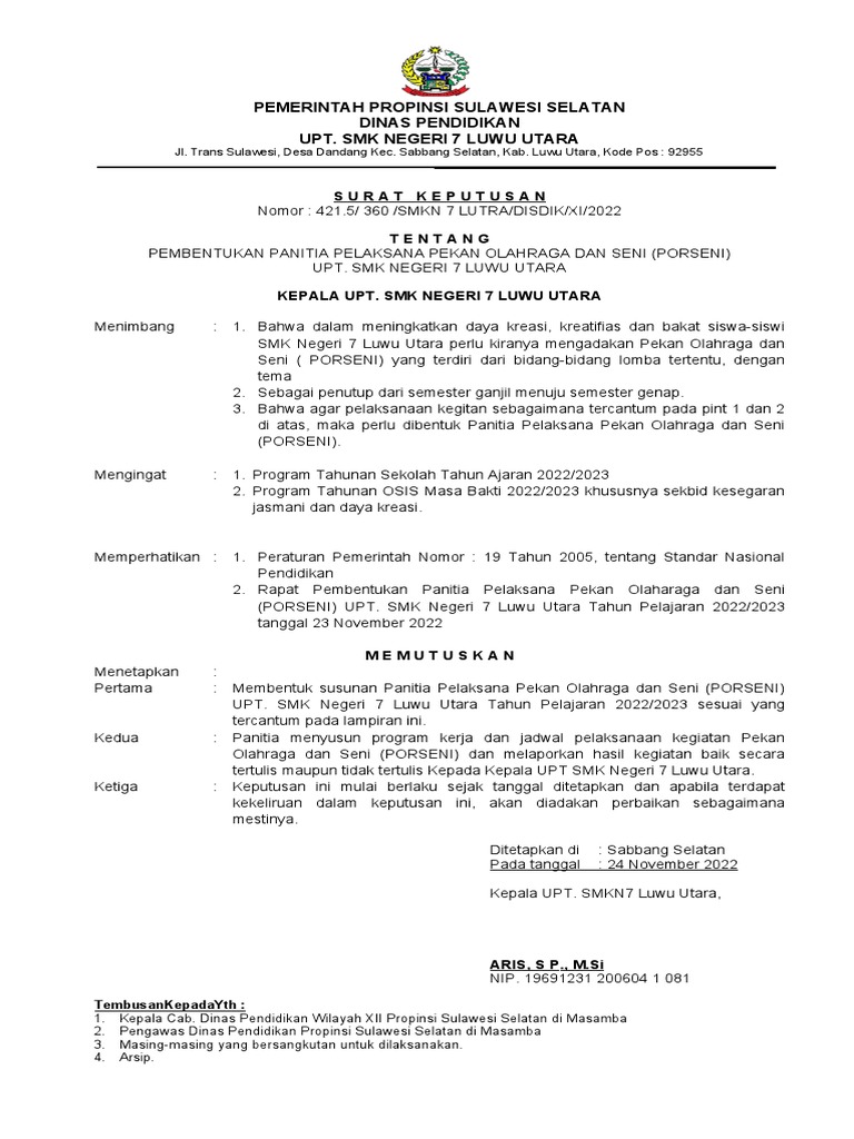 SK PANITIA porseni 2022 | PDF