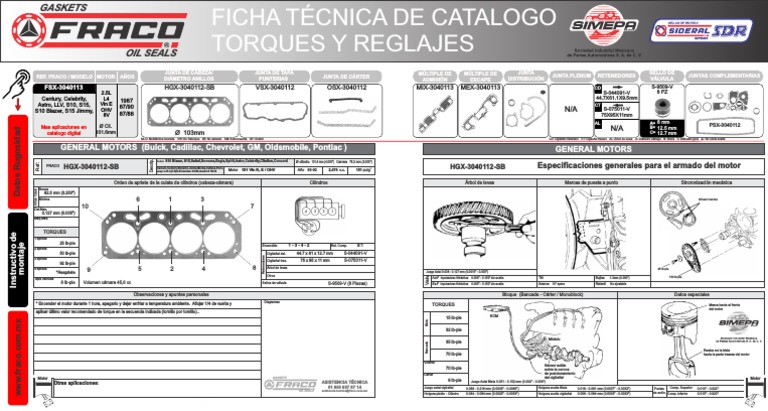 Ficha Técnica de Catalogo Torques Y Reglajes | PDF | Ingeniería ...