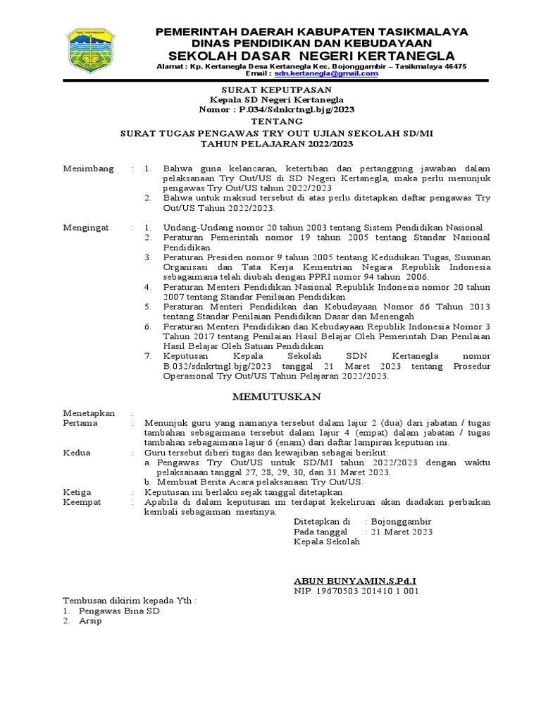 SK Pengawas Try Out 2023 | PDF