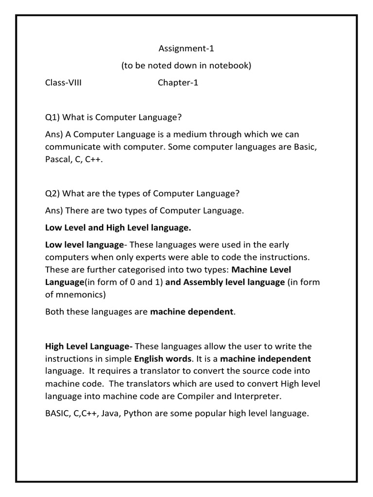 Class 8 Assignment 1 | PDF