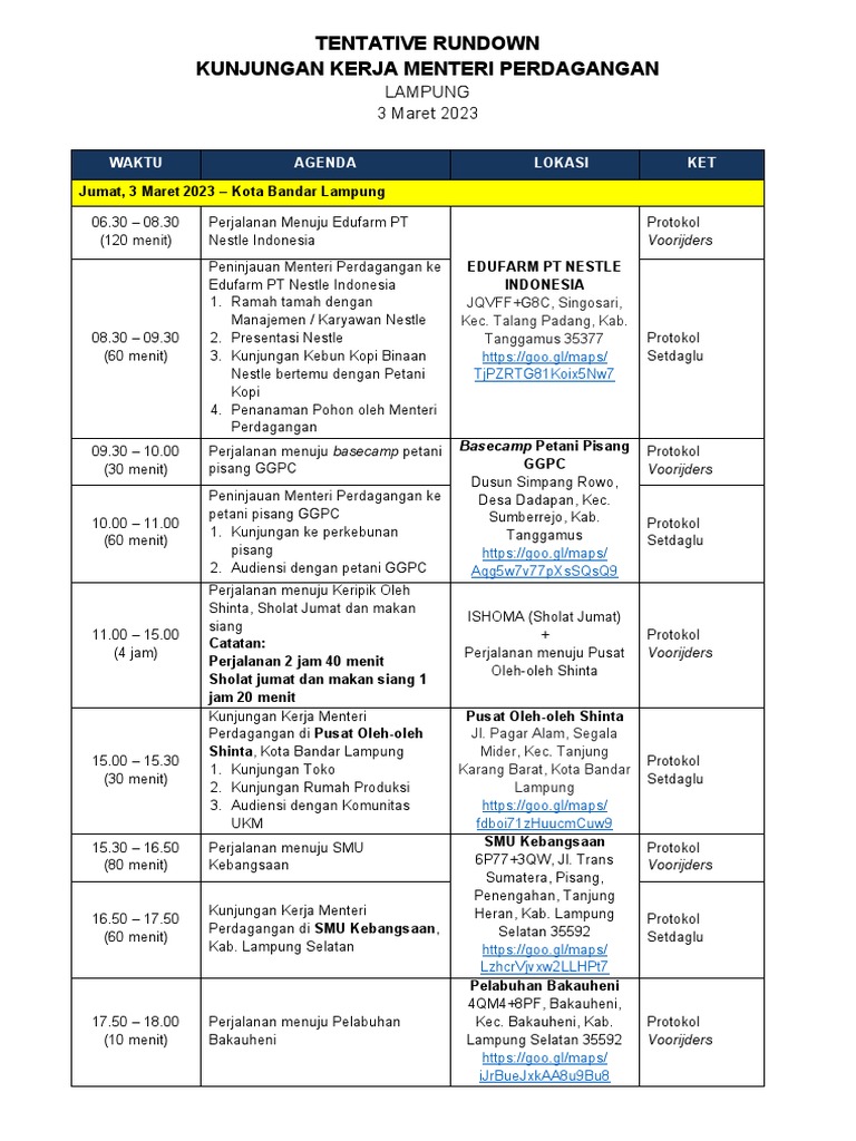 RUNDOWN KUNKER LAMPUNG (14feb2023) Update | PDF