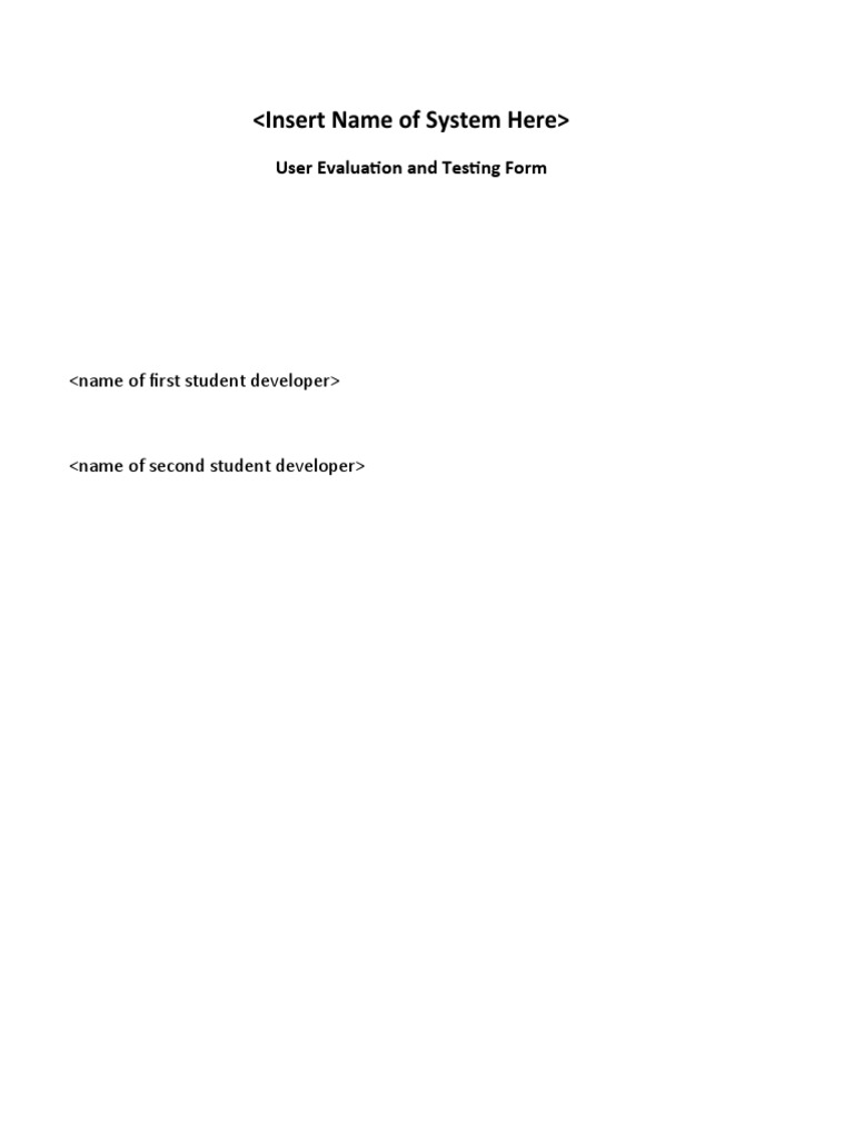 User Evaluation and Testing Form TEMPLATE | PDF | Usability ...