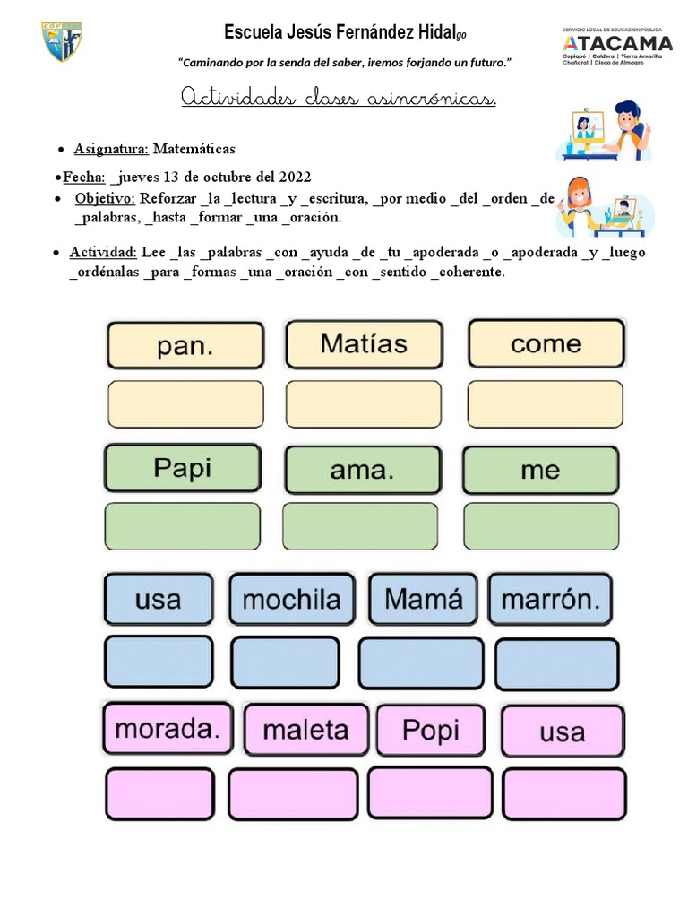 Ejercicio de Lectura y Escritura 1 Básico Leer Palabras y Formar ...