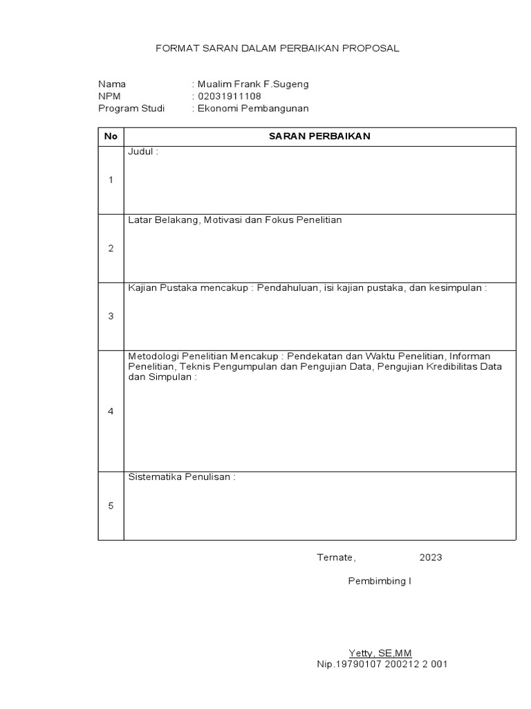 Format Saran Dalam Perbaikan Proposal | PDF