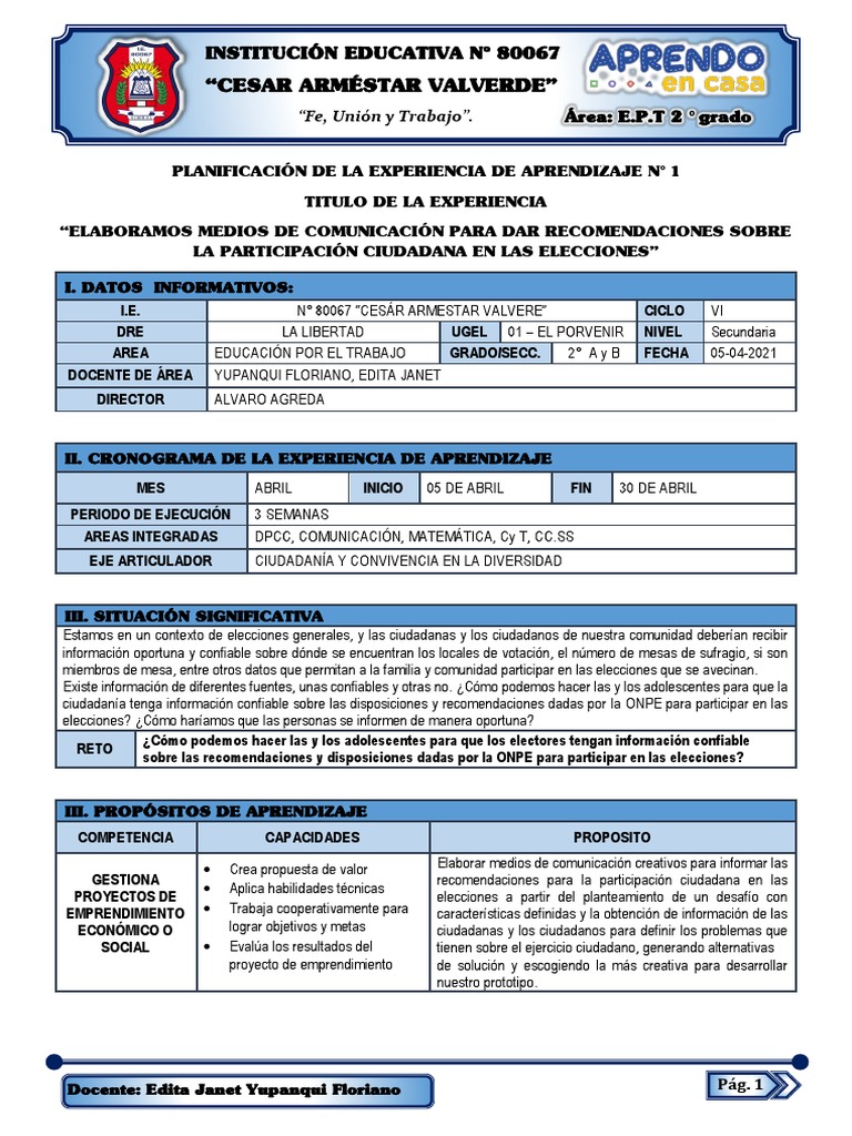 Experiencia #1 - Ept 2 | PDF | Iniciativa empresarial | Evaluación