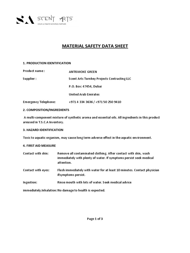 MSDS - Perfume | PDF | Water | Combustion