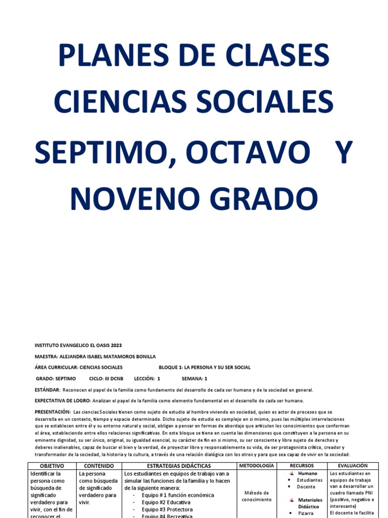 Planes D Clases Ciencias Sociales SEPTIMO GRADO | PDF | Evaluación ...