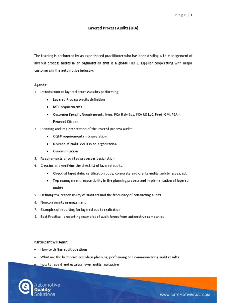 Layered Process Audits LPA | Download Free PDF | Audit | Business Economics
