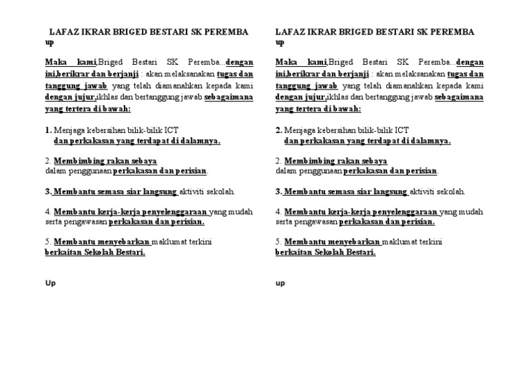 Ikrar Briged Bestari SK Peremba | PDF