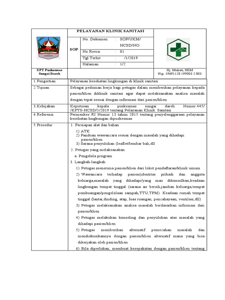 Sop Klinik Sanitasi | PDF