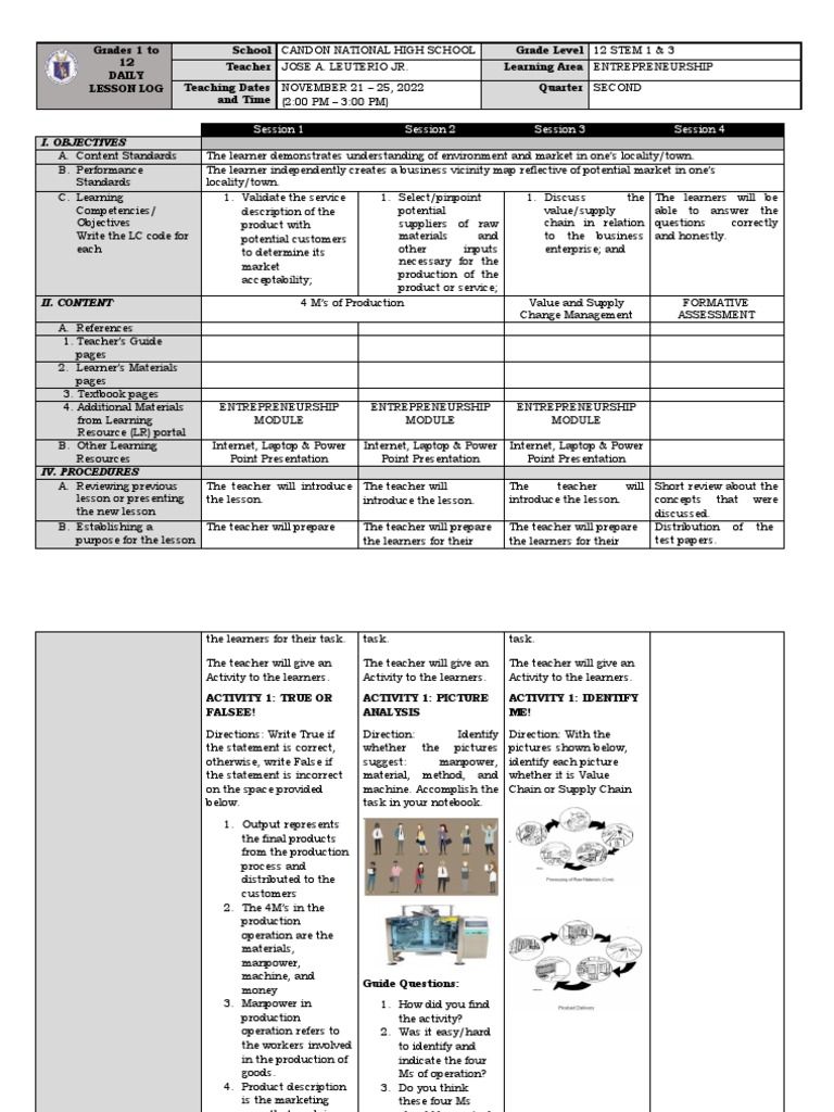 Dll-3rd-Week - Entrepreneurship | PDF | Learning | Brand