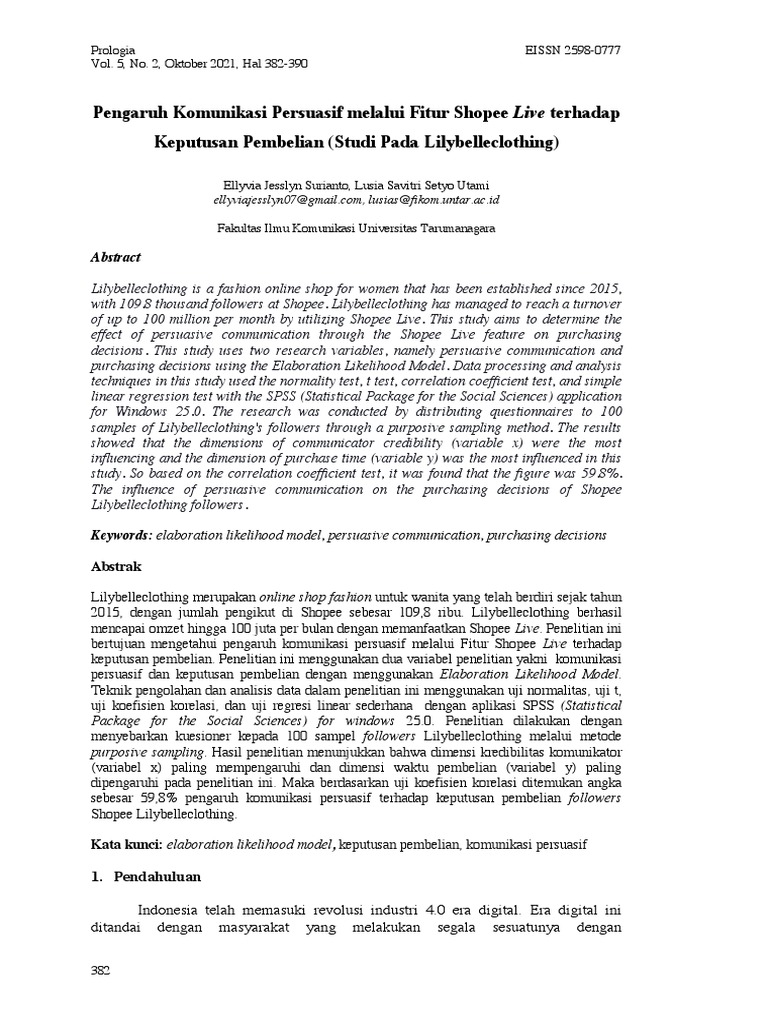 The Influence of Persuasive Communication through Shopee Live Features ...