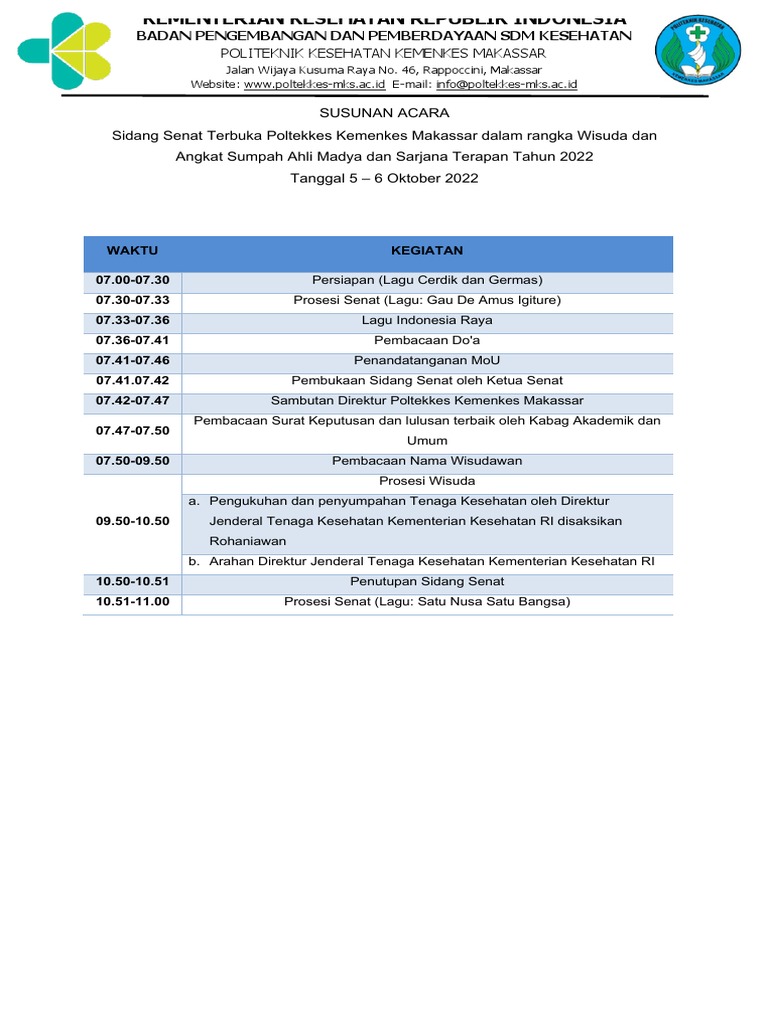 Susunan Acara Wisuda 2022 | PDF