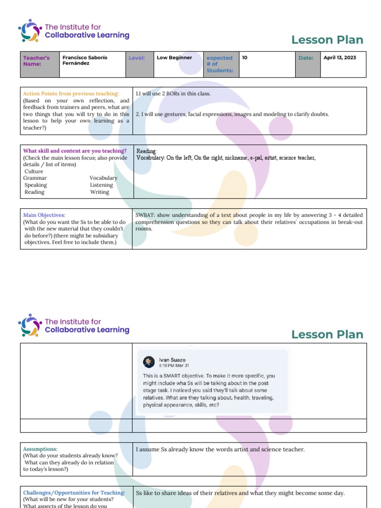 Lesson Plan: Teacher's Name | PDF | Lesson Plan | Vocabulary