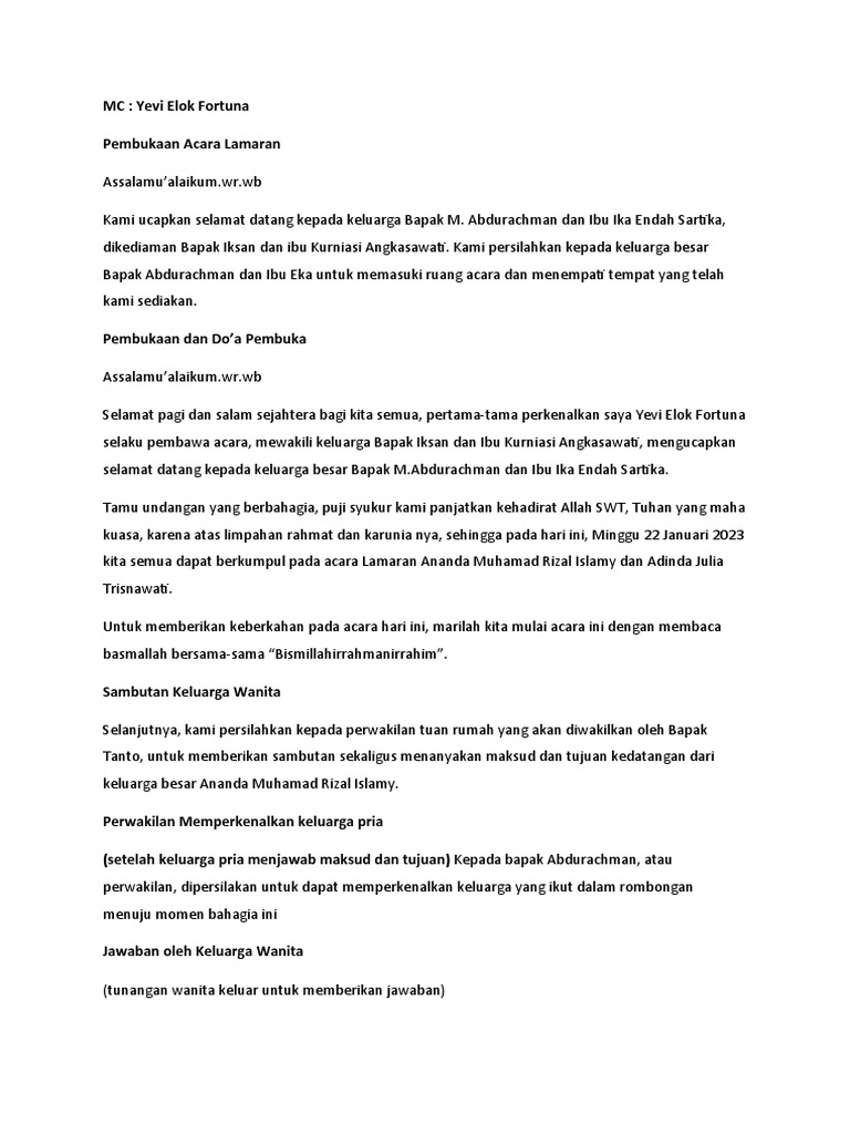 Pembukaan Acara Lamaran | PDF