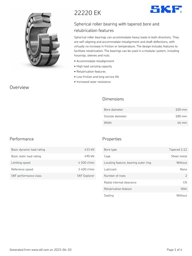 SKF 22220 EK Specification | PDF | License | Application Software