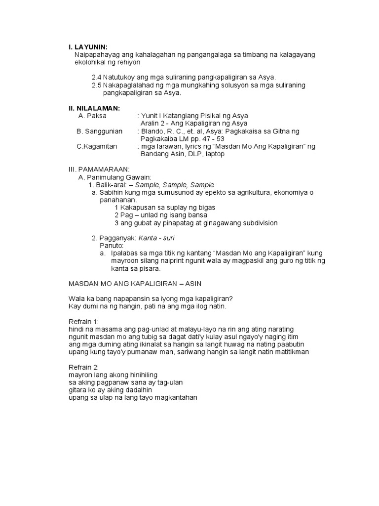 DLP 10 - Yunit I, Aralin 2 - Ang Kapaligiran NG Asya - Mga Suliraning Pangkapaligiran | PDF