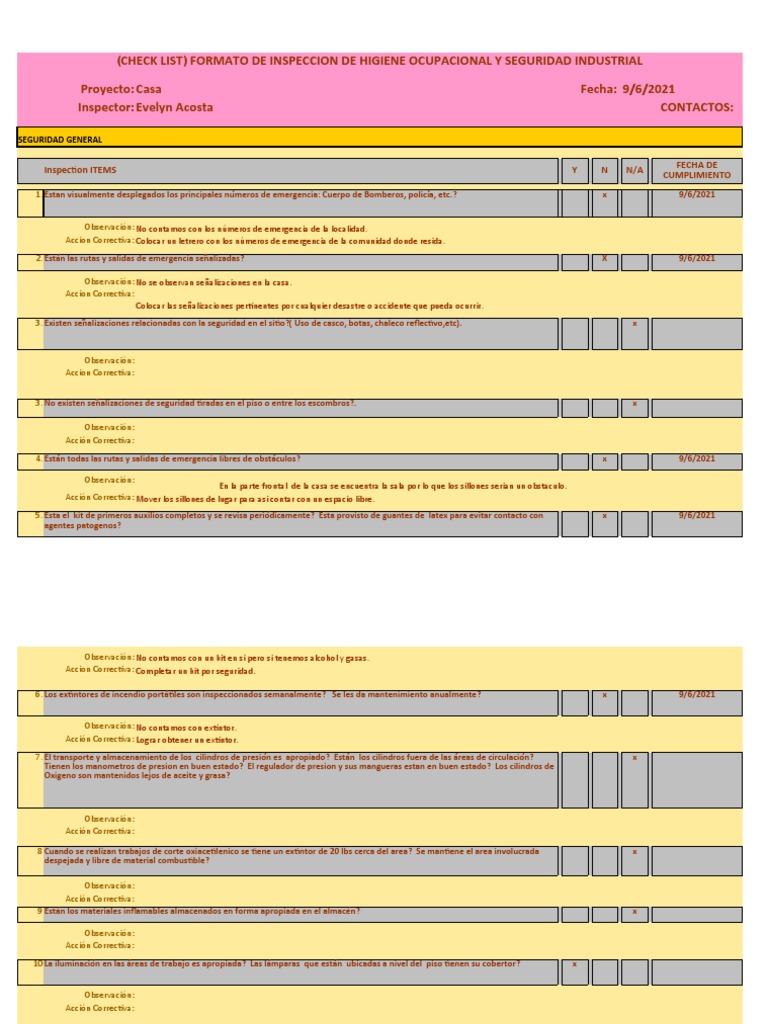 Formato de Inspección de Higiene Ocupacional y Seguridad Industrial | PDF | Aerosol | Líquidos