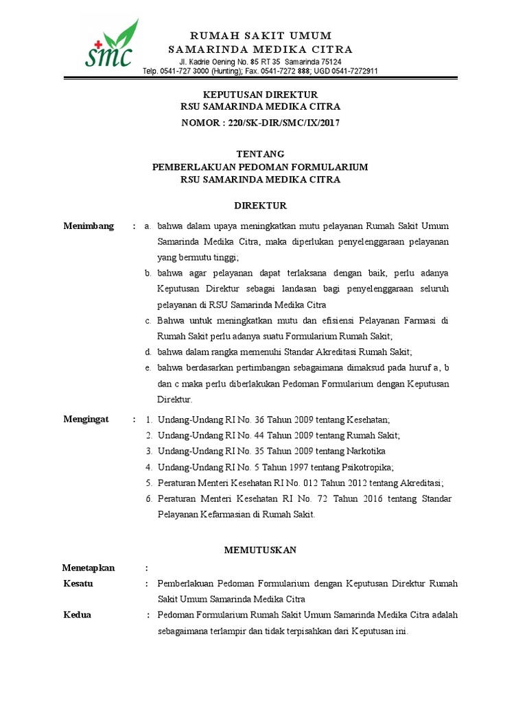 SK Kebijakan Pedoman Formularium | PDF