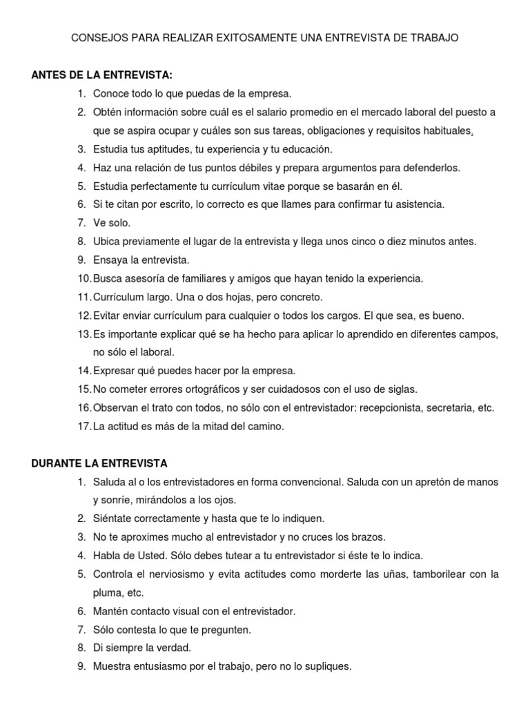 Consejos para preparar una entrevista de trabajo exitosa | PDF