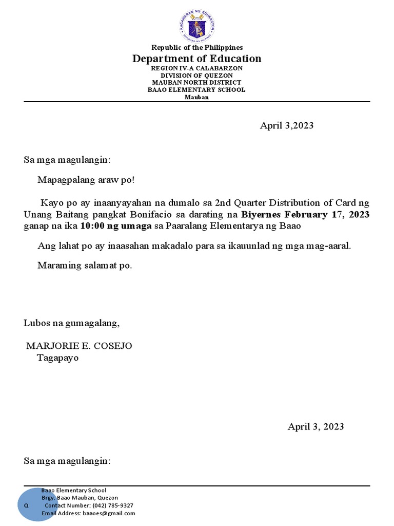 Letter Sa Magulang 2022 | PDF Letter Sa Magulang 2022 | PDF