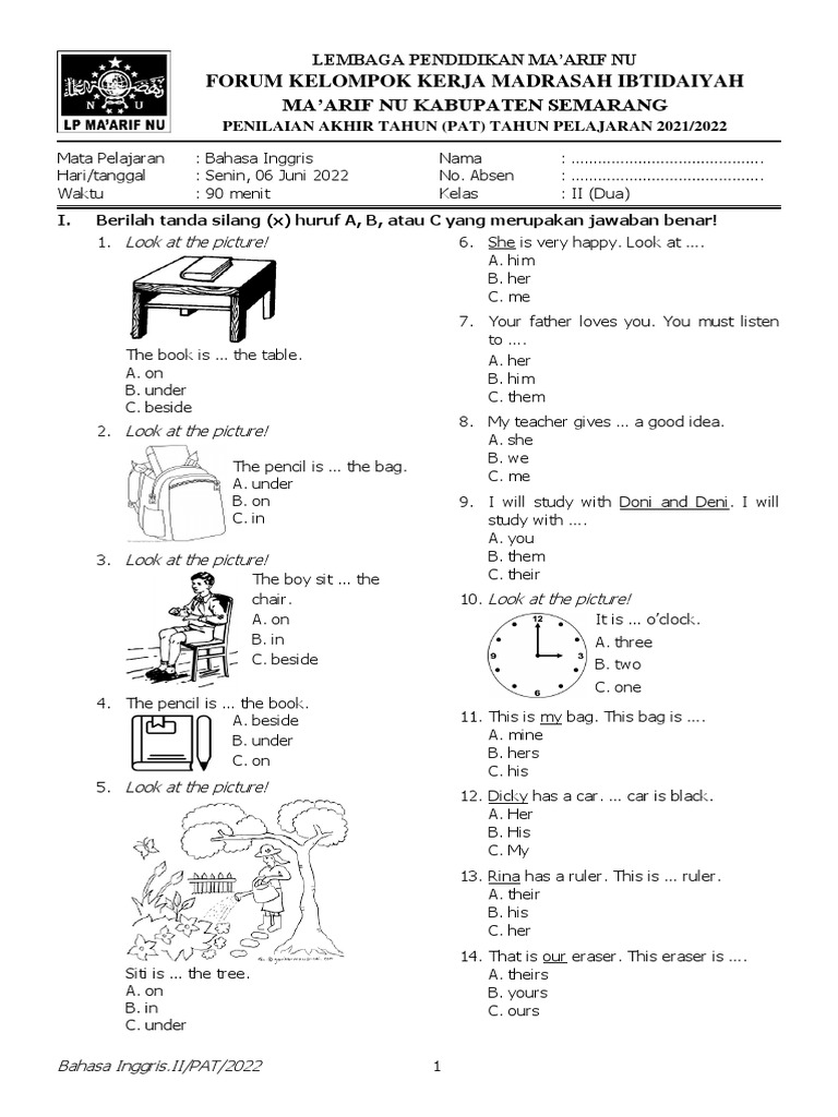 Pat Naskah Soal Bhs Inggrs Kls 2 | PDF | Conservation And Restoration Materials | Graphite