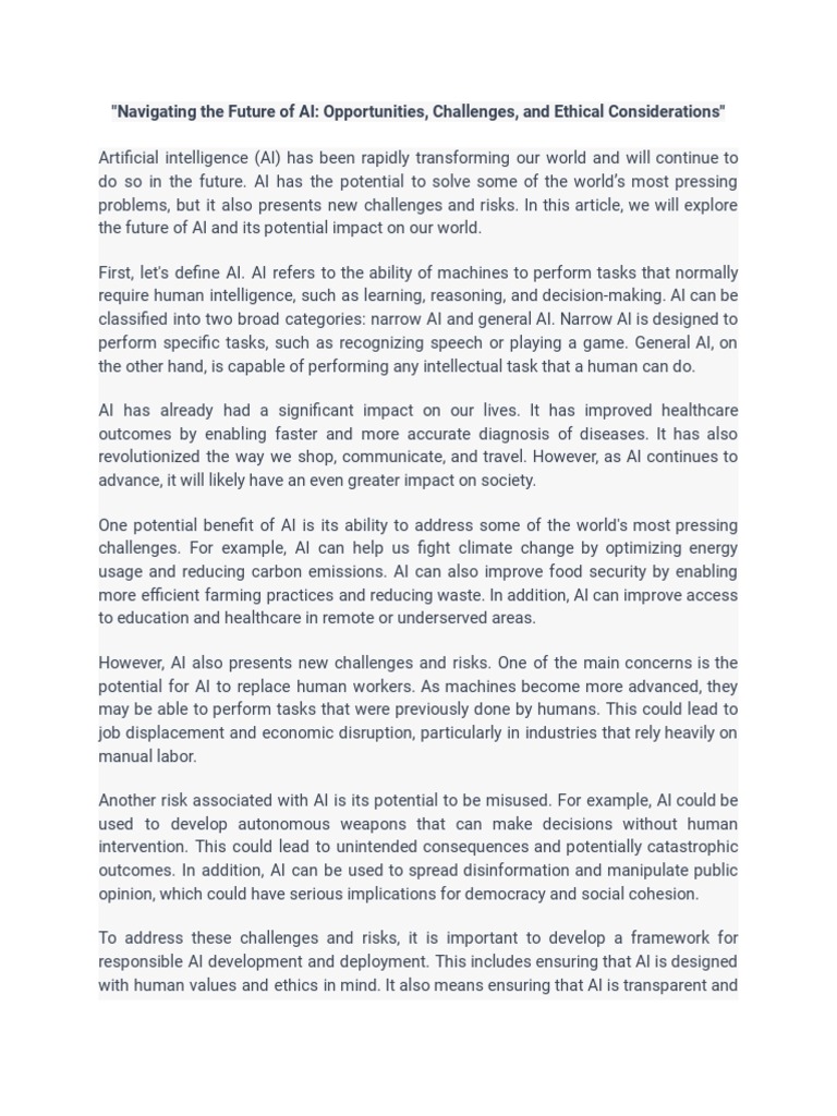 Navigating The Future of AI Opportunities, Challenges, and Ethical ...