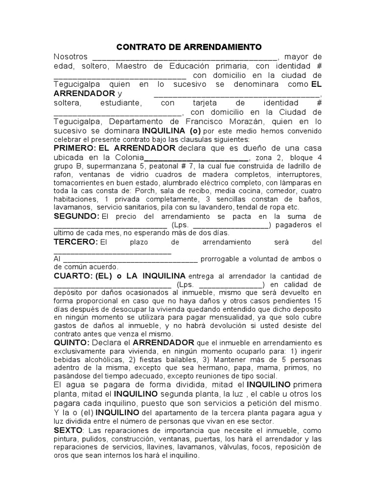 CONTRATO DE ARRENDAMIENTO,Ejemplo | PDF