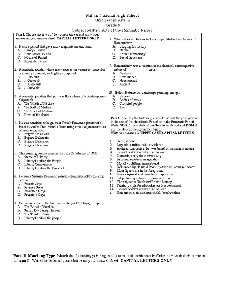 Unit Test For Romantic Period | Download Free PDF | Romanticism ...