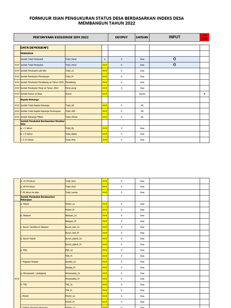 Formulir Isian Pengukuran Status Desa Berdasarkan Indeks Desa Membangun ...