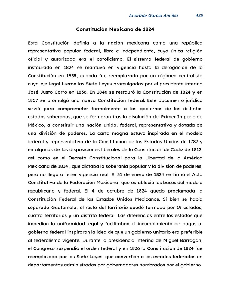Constitución Mexicana de 1824: Federalismo y Soberanía | PDF ...