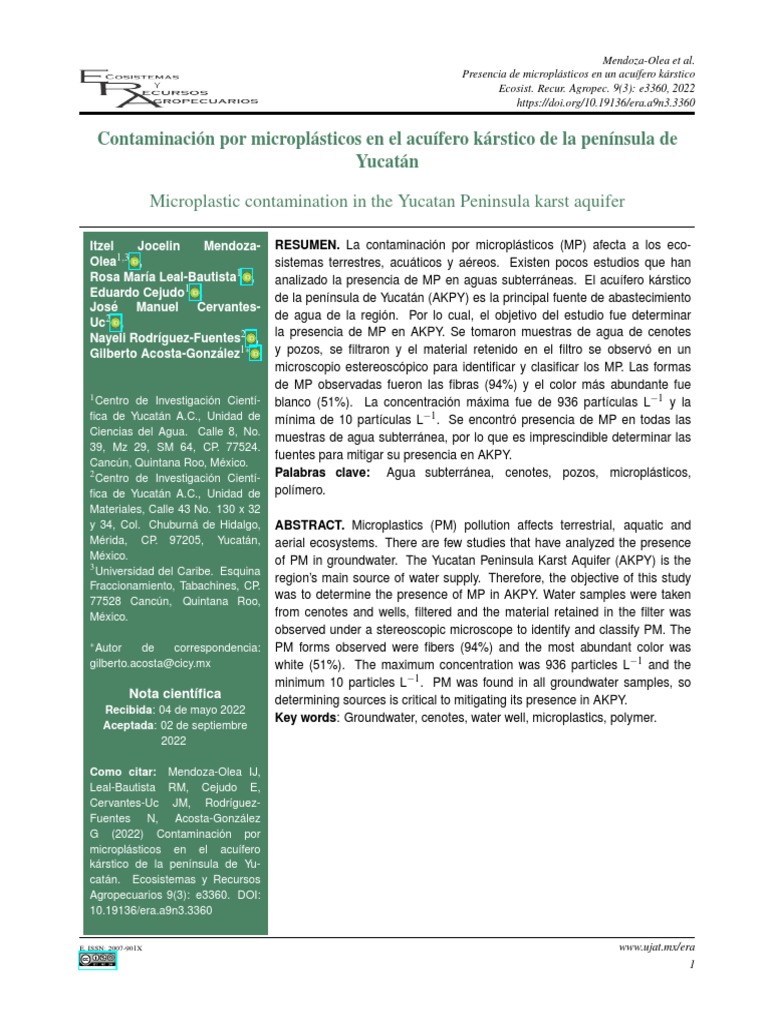 Microplásticos en el acuífero de Yucatán | PDF | Agua | Agua subterránea