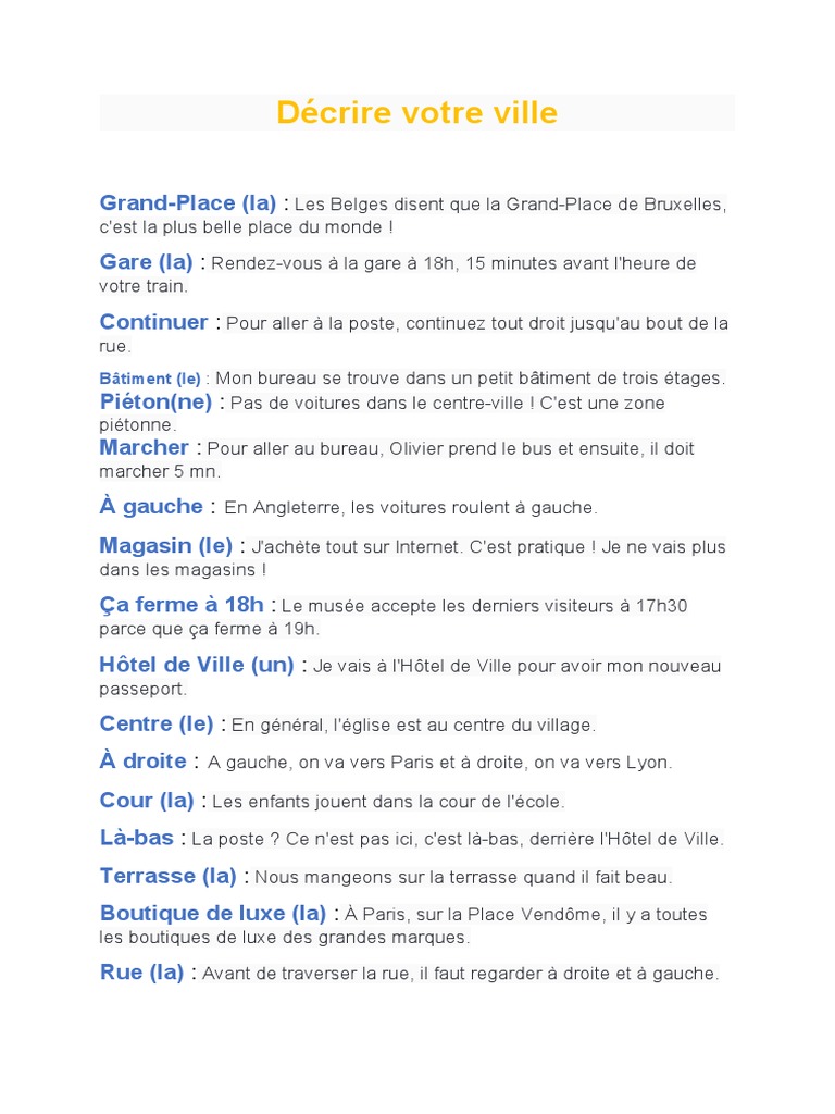 Description de ma ville et ses lieux | PDF | Art