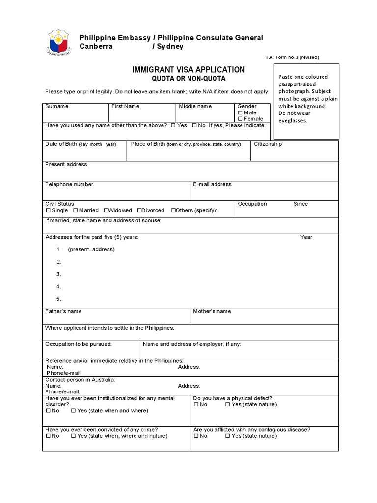 Immigrant Visa Application Quota or Nonquota | PDF | Travel Visa ...