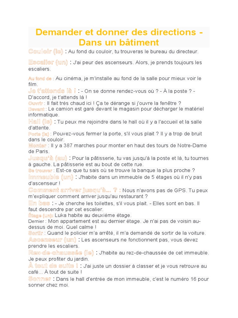 Demander et donner des directions en français | PDF