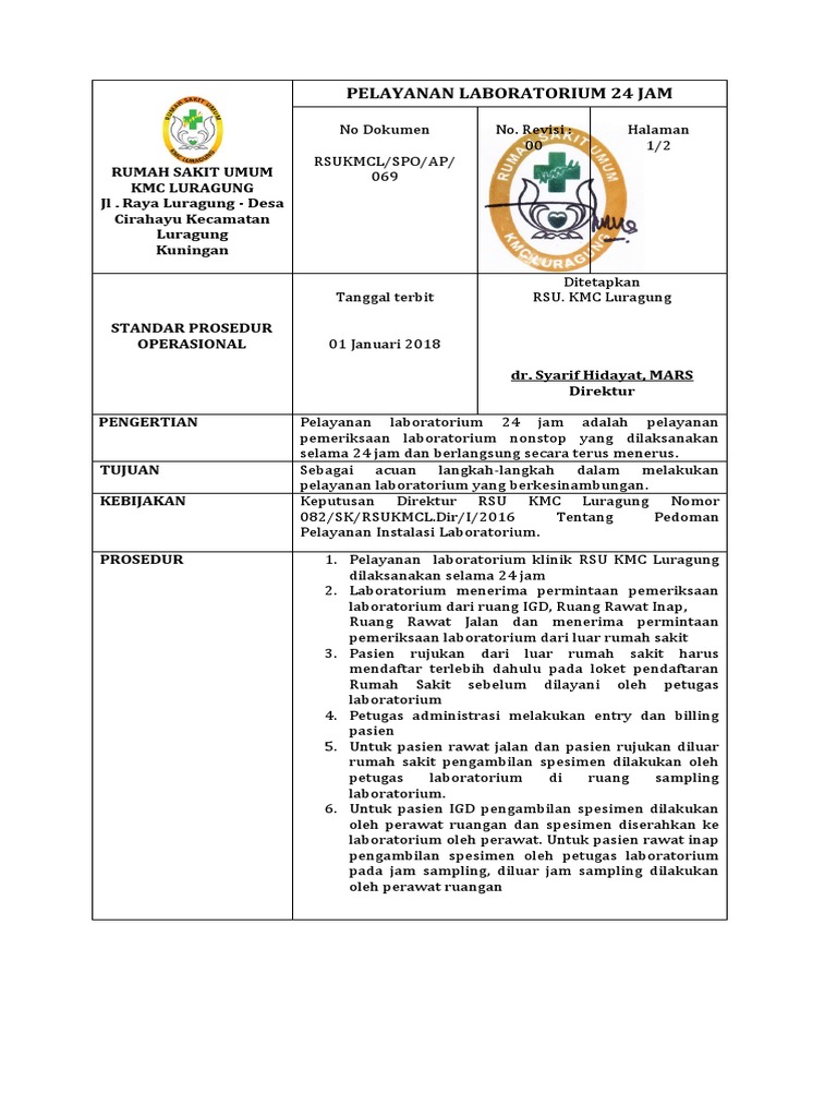 SPO Pelayanan Lab 24 Jam | PDF